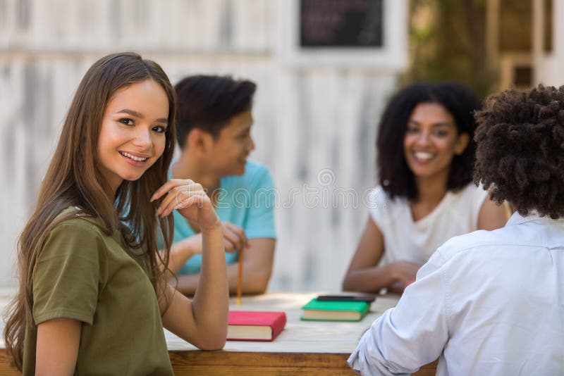 Happy Young Multiethnic Group of Friends Students Talking Stock Photo ...