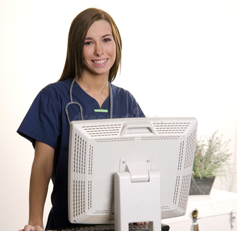 Happy Young Nurse Doctor Employee Workstation Stock Image - Image of ...