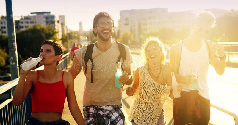 Happy Young People Having Fun Stock Photo - Image of together, arms ...