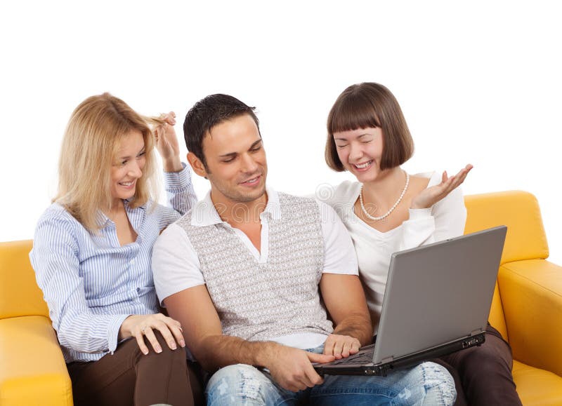 Happy Young People with Laptop Computer Stock Photo - Image of person ...