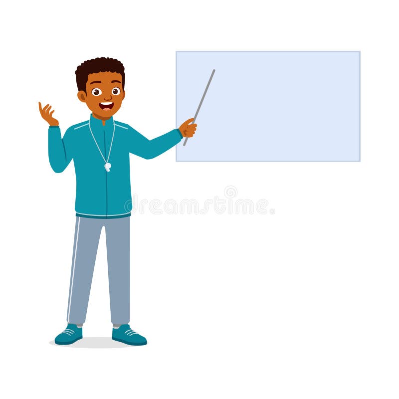 Happy Young Physical Education Teacher Explaining with Board Stock ...