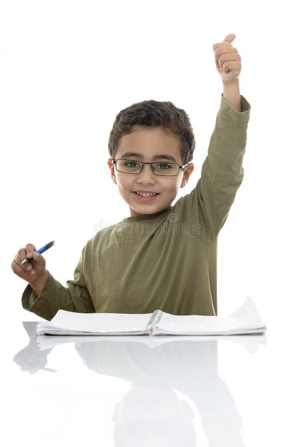Happy Young Schoolboy Studying Stock Photo - Image of idea, education ...