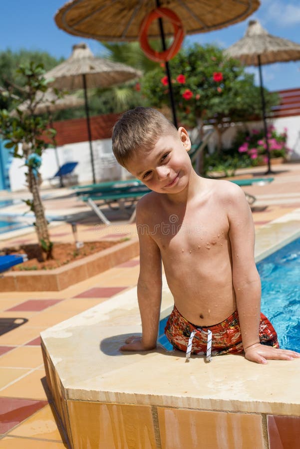 Happy Young Smiling Boy in the Pool Stock Image - Image of break, happy ...