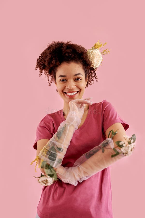 Happy Young Smiling Female African Ethnicity in Pink Clothes ... Happy Young Smiling Female African Ethnicity in Pink Clothes ...
