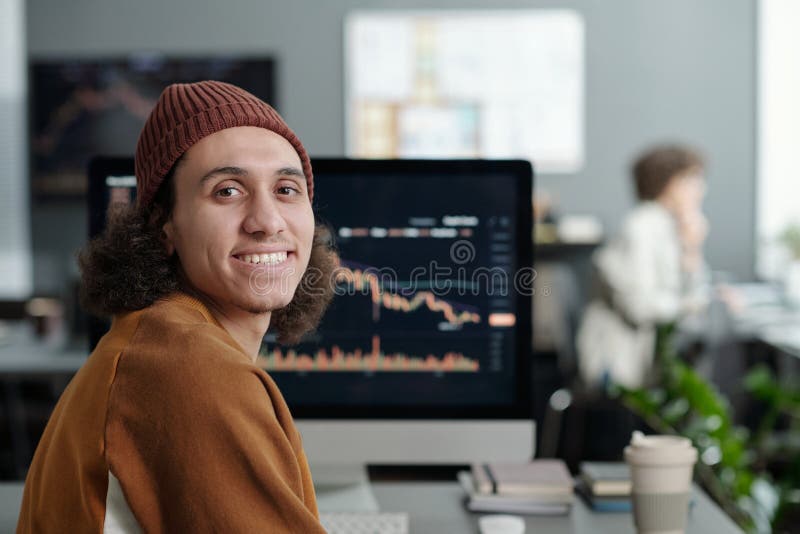 Happy Young it Support Engineer Sitting in Front of Computer Screen ...