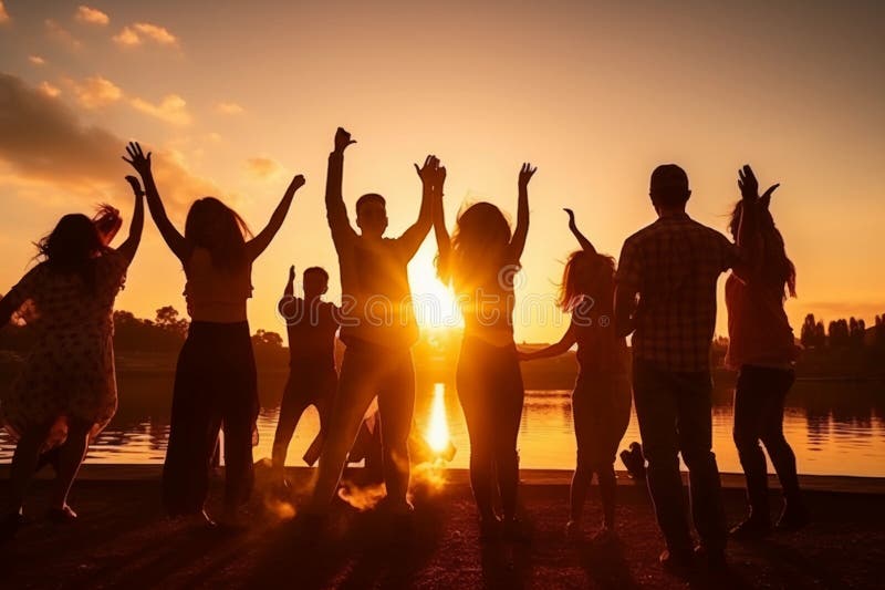 Happy Young Teens Dancing at the Beach on Beautiful Summer Sunset Stock ...