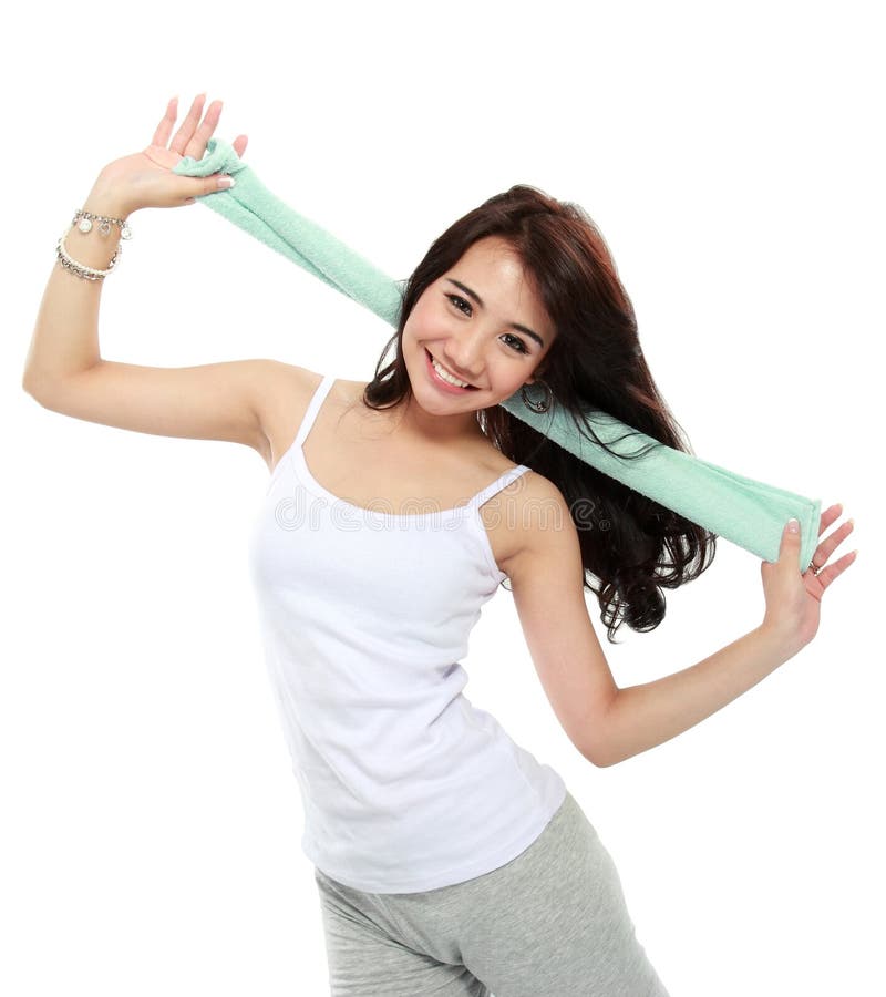 Happy Young Woman Doing Exercise Stock Image - Image of girl, pretty ...