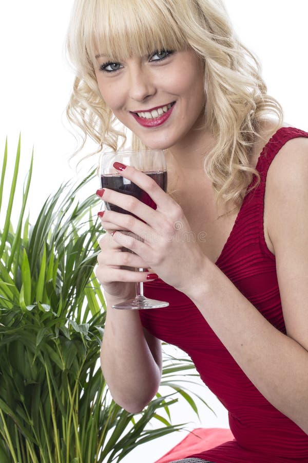 Happy Young Woman Drinking Red Wine Stock Photo - Image of modeling ...