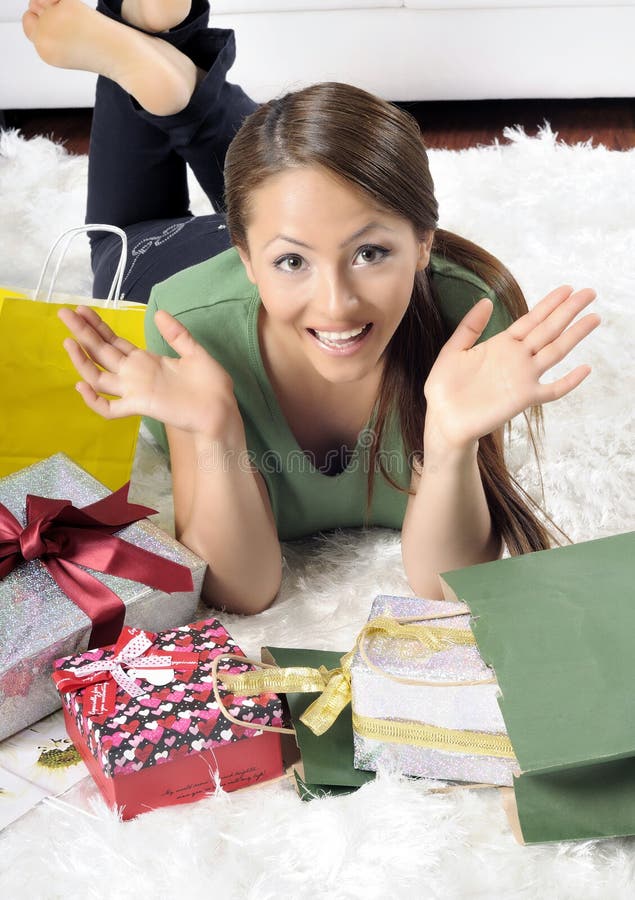 Happy Young Woman with Gift Boxes Stock Photo - Image of holiday ...
