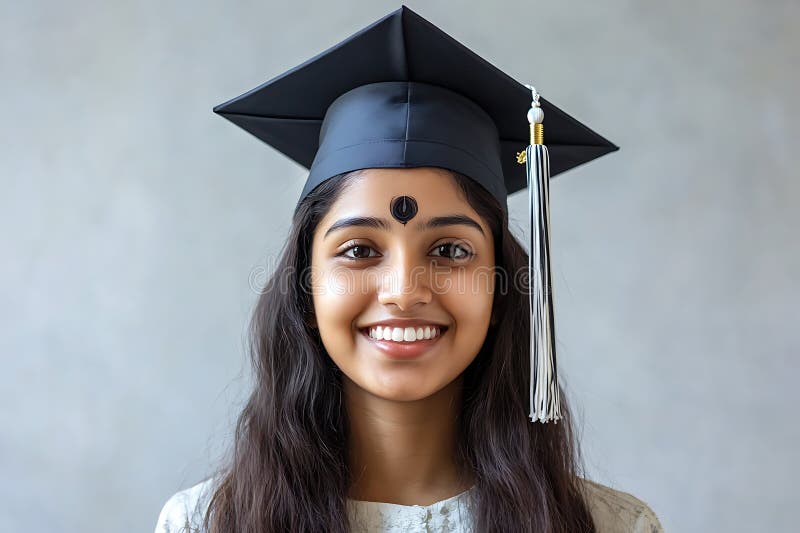 Happy Young Woman in Graduation Cap Stock Illustration - Illustration ...