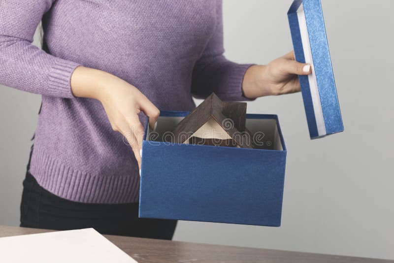 Happy Young Woman Hand Open White Box. Stock Photo - Image of present ...