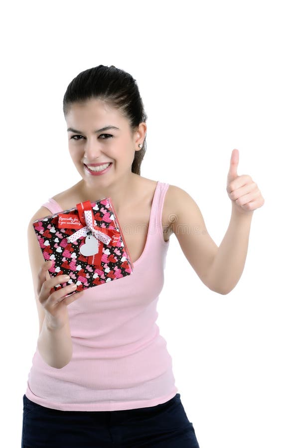 Happy Young Woman Holding Gift Box Stock Image - Image of lady, holding ...