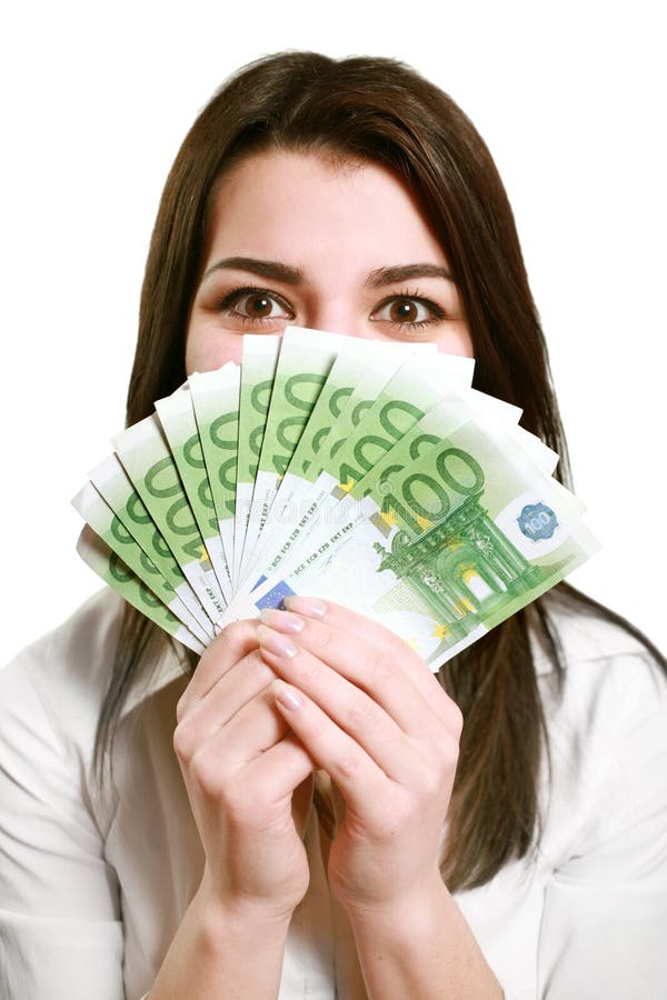 Happy Young Woman Holding Money Stock Image - Image of bill, holding ...