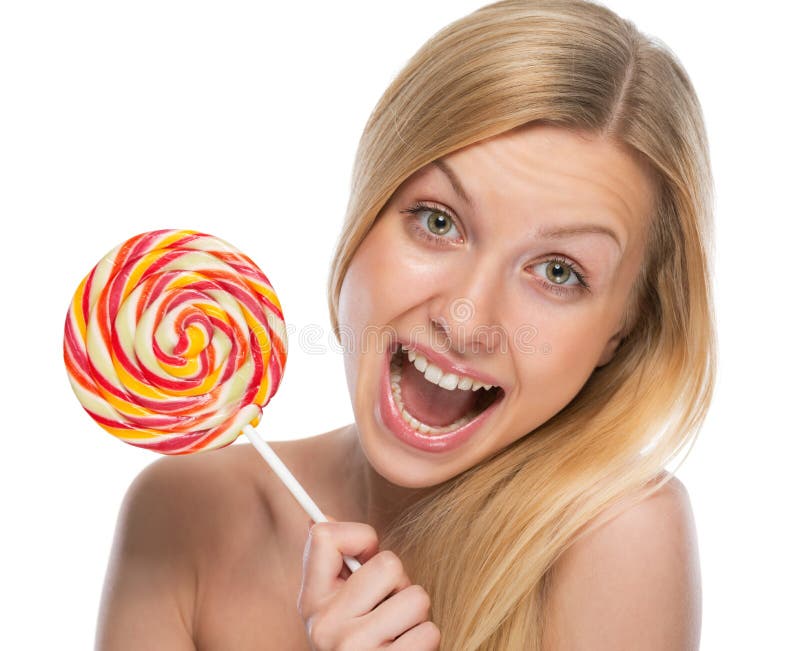 Happy Young Woman with Lollipop Stock Photo - Image of happy, young ...