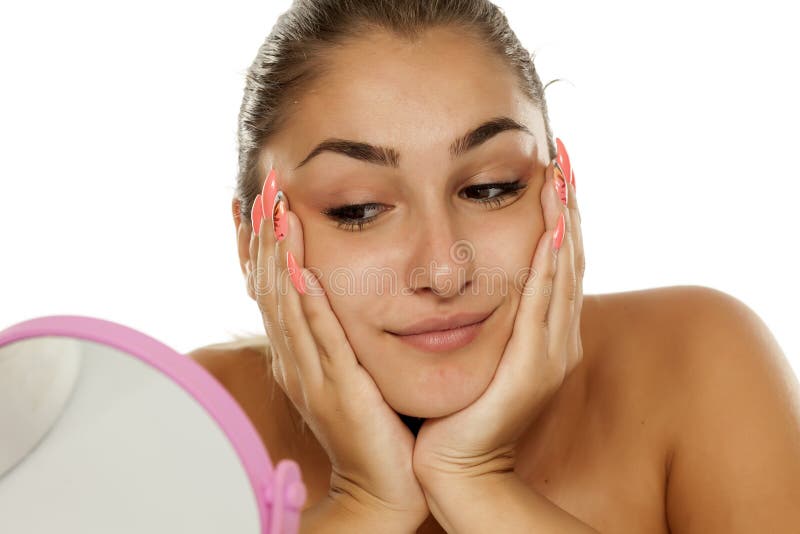 Happy in front of a mirror stock image. Image of cosmetics - 105401945