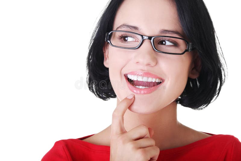 Happy Young Woman Looking Left Stock Image - Image of girl, cheerful ...