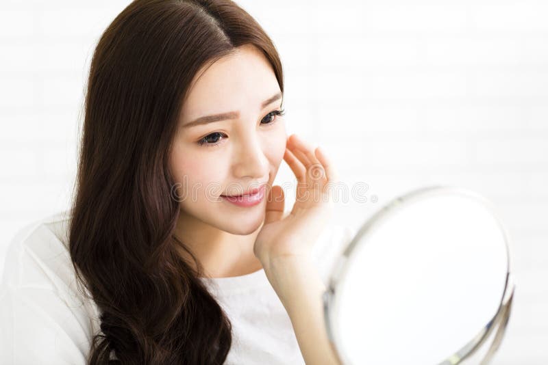 19,399 Happy Young Woman Looking Mirror Stock Photos - Free & Royalty ...