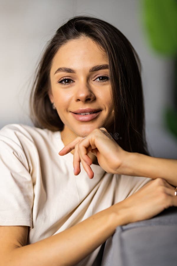 Happy Young Woman Lying On Couch And Relaxing At Home Stock Image Image Of Relaxing Dozing