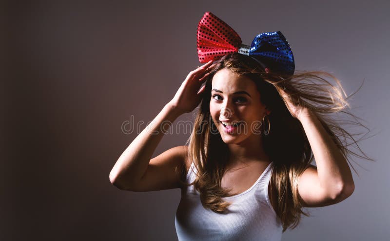 Happy Young Woman with Ribbon Stock Image - Image of color, female ...