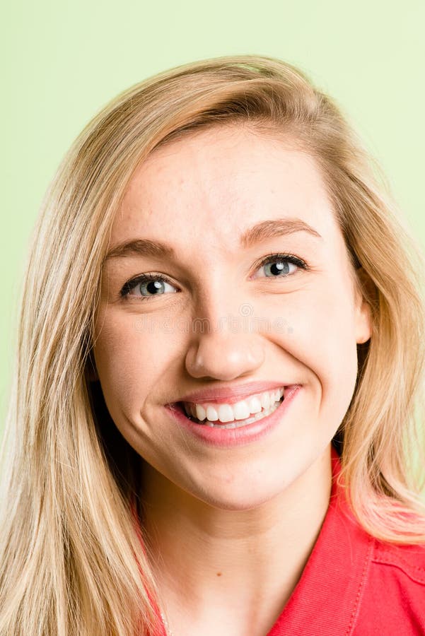 Happy Woman Portrait Real People High Definition Green Background Stock ...