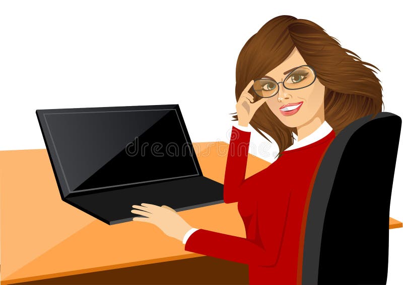 Happy Young Woman Using Laptop Stock Illustration - Illustration of ...