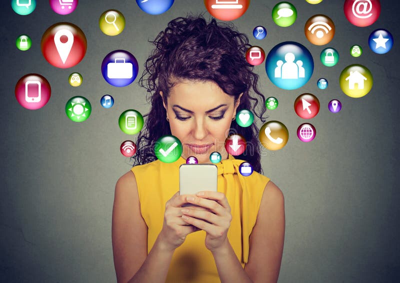 Happy Young Woman Using Texting on Smartphone Stock Photo - Image of ...