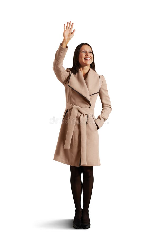 Happy Young Woman Waving Hand Stock Image - Image of meeting, coat ... Happy Young Woman Waving Hand Stock Image - Image of meeting, coat ...