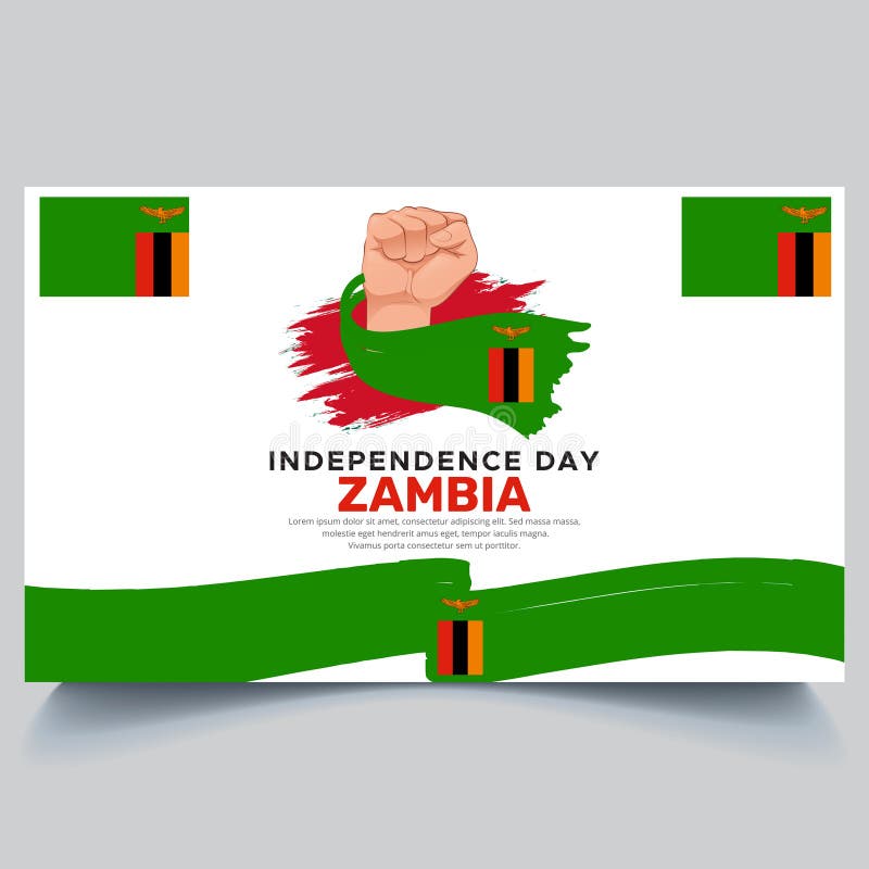 Happy Zambia Independence Day Banner and Hand Flag Design Vector Stock ...