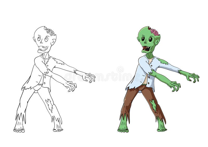 Happy Zombie. Includes an Outline for Coloring. Stock Vector ...