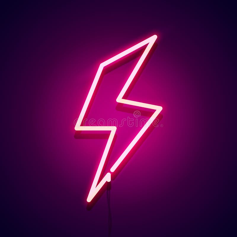 Vector Illustration Retro Neon Bolt Sign. Glowing Lightning Icon Stock ...