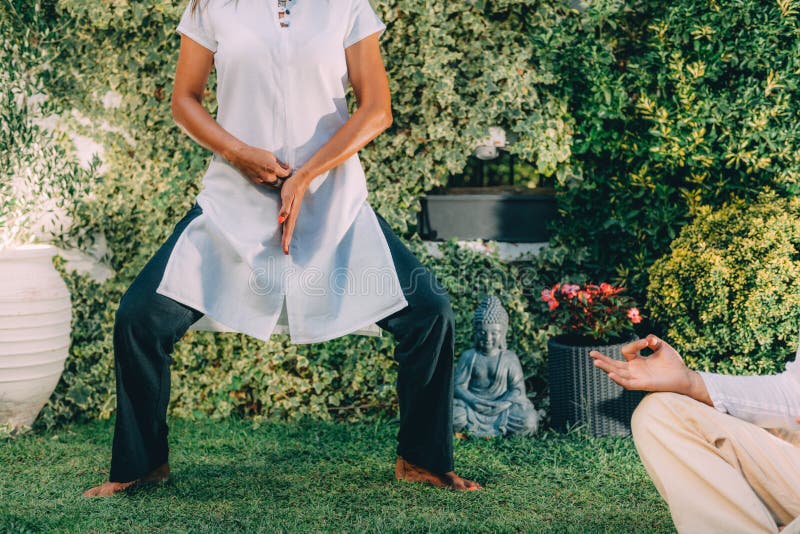 Hara Line Chakra Alignment and Energy Centering Technique Stock Photo ...