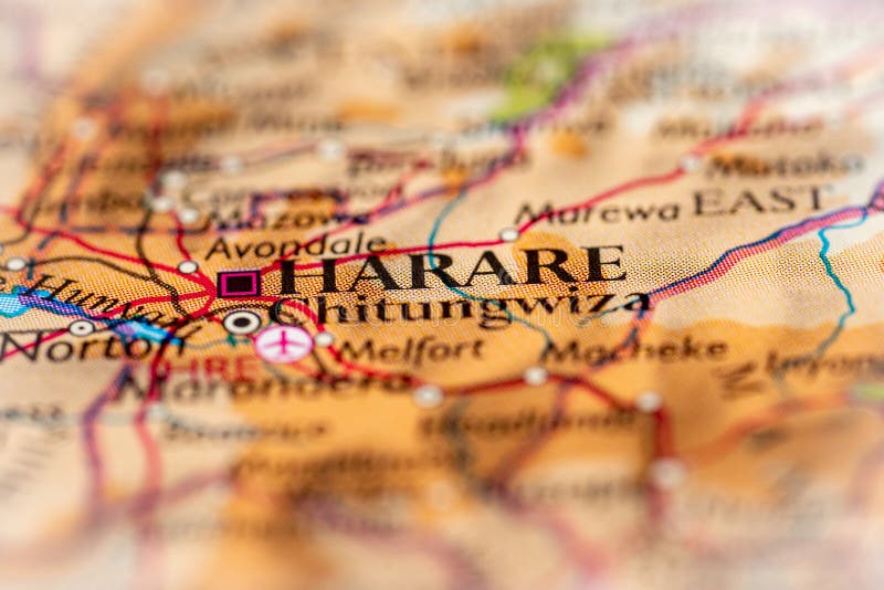 Harare, Zimbabwe Highlighted on a World Map Stock Photo - Image of ...