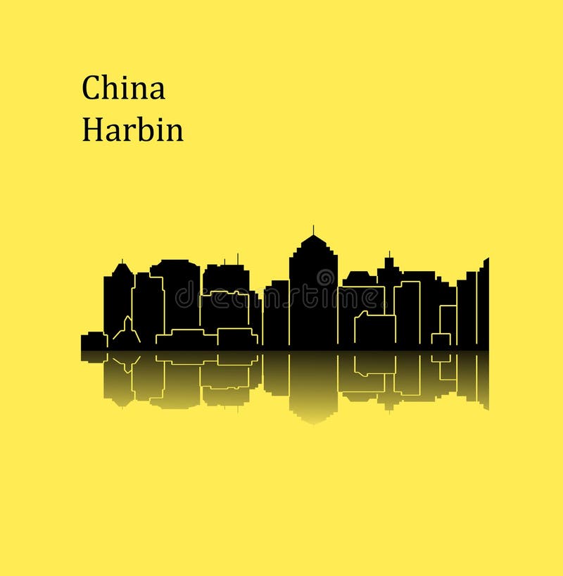 Harbin China City Skyline with Color Buildings Isolated on White Stock ...