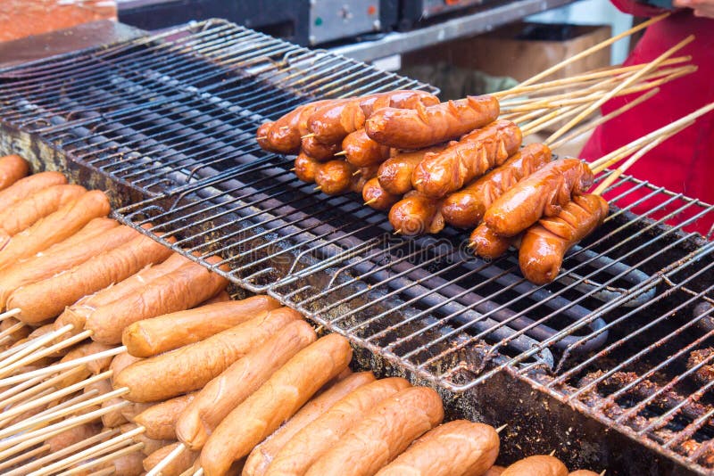 Harbin Red Sausage on a Stick Stock Photo - Image of dirty, barbecue ...