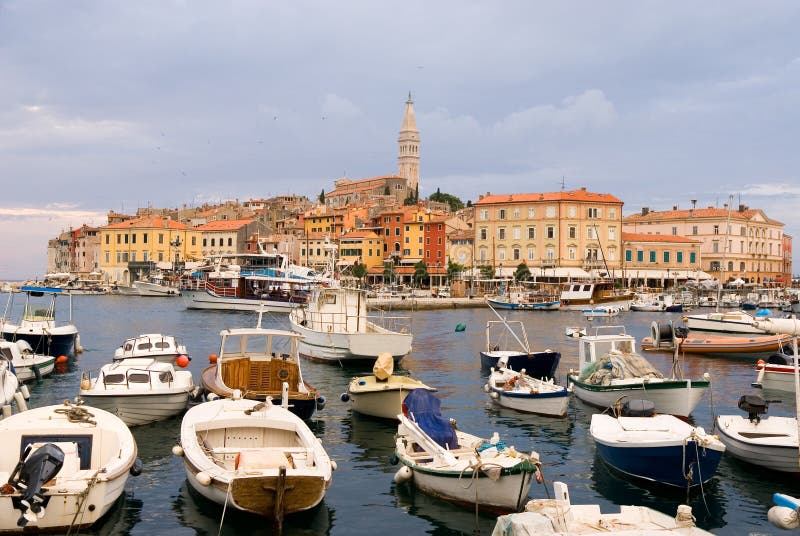 Harbor of Ancien Town Rovin Stock Image - Image of marina, reflection ...