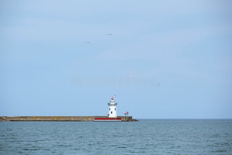 Harbor Beach Lighthouse, Built in 1858 Stock Photo - Image of shore ...