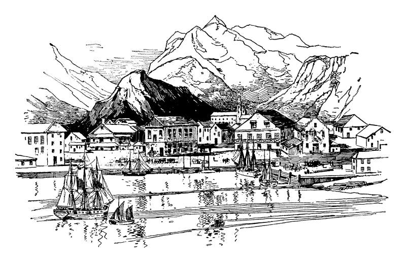 From the Harbor a Bit of Honolulu, Vintage Illustration Stock Vector ...