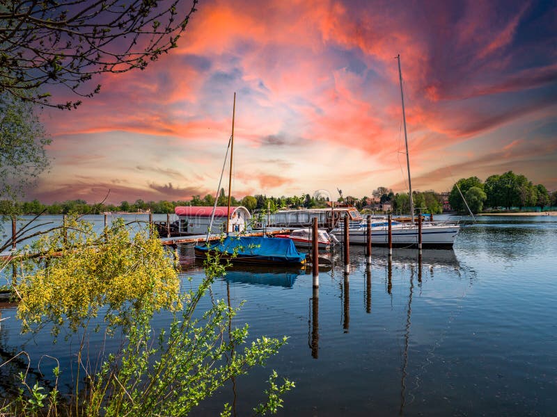 Harbor with Boats in Werder an Der Havel Stock Photo - Image of river ...