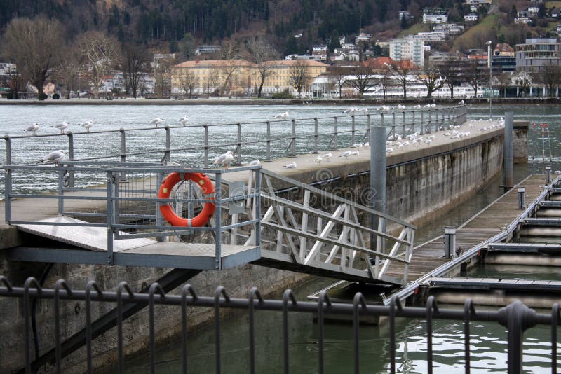 Harbor Bridge on the Lake. Bregenz. Austria. Stock Image - Image of ...