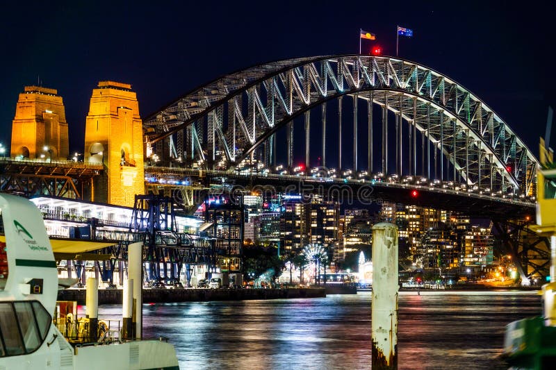 Harbor Bridge Night view editorial stock image. Image of structure ...