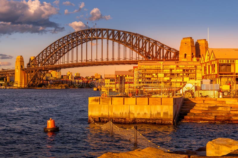 Harbor Bridge and Sydney Port Evening View Stock Image - Image of ...