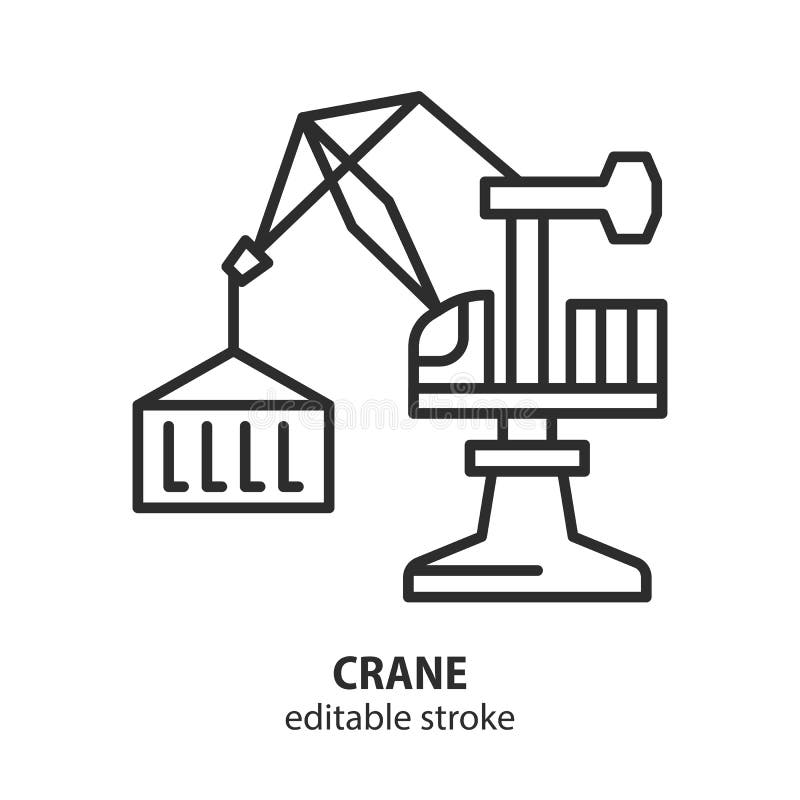 Harbor Crane Vector Line Icon. Port Crane with Container Stock Vector ...