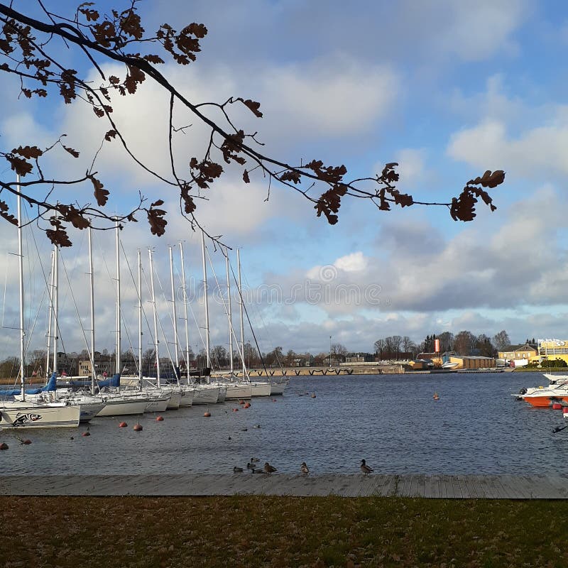 Harbor at early autumn stock photo. Image of reflection - 210729630