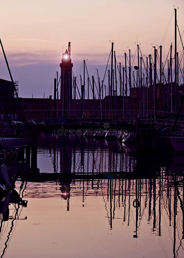 Harbor and Lighthouse at Sunset Stock Photo - Image of cruise ...
