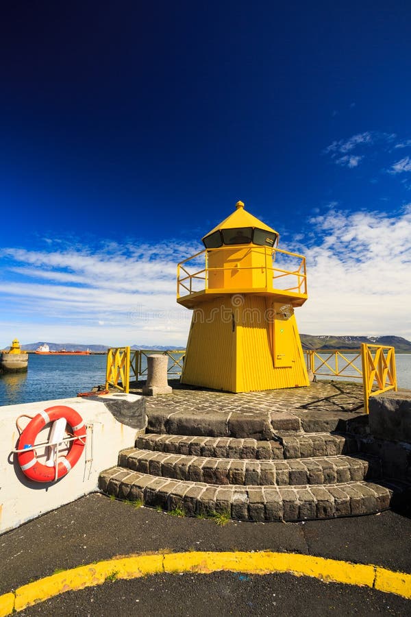 Beautiful Yellow Lighthouse, Iceland Stock Image - Image of landscape ...