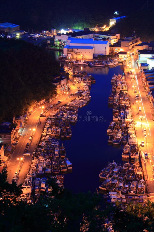 Harbor at night editorial stock photo. Image of yilan - 14576413