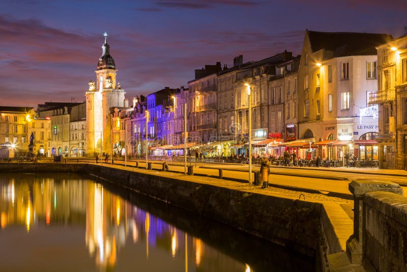 La Rochelle - Harbor by Night with Beautiful Sunset Editorial Stock ...