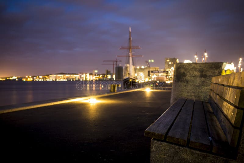 The Harbor at Night in Denmark Stock Photo - Image of skyline, dusk ...