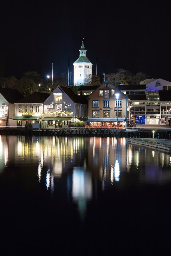 Harbor at Night in Stavanger Norway Editorial Stock Photo - Image of ...