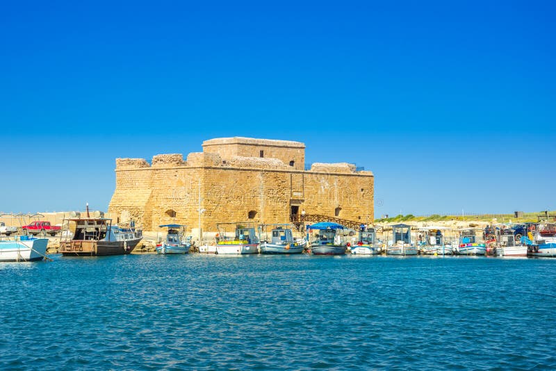 The Harbor of Paphos with the Castle, Cyprus Stock Photo - Image of ...